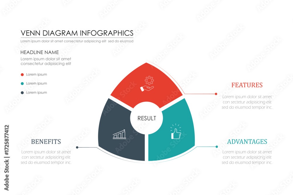 Vector de Stock Infographic Venn diagram chart template for business 3 ...