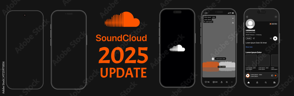 SoundCloud mobile UI mockup with waveform player, artist profile, music ...