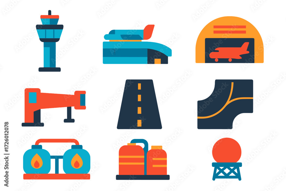 Airport Infrastructure Icons. Flat vector icons of airport ...