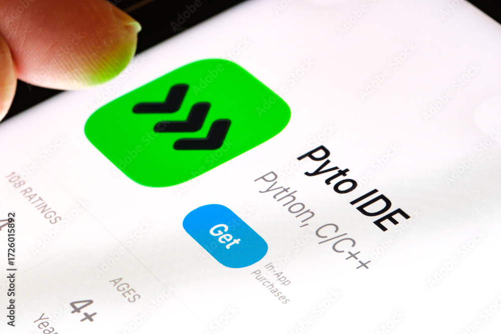 Stock-Foto „Pyto IDE on iPad with Apples new Liquid Glass updated app ...