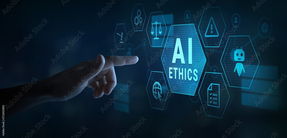 AI ethics concept on touchscreen. Ethical standards and regulations of ...