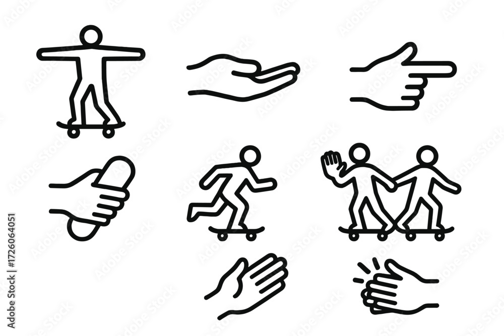 Gesture Iconic Movements. Gestures icons in outline style: arms ...