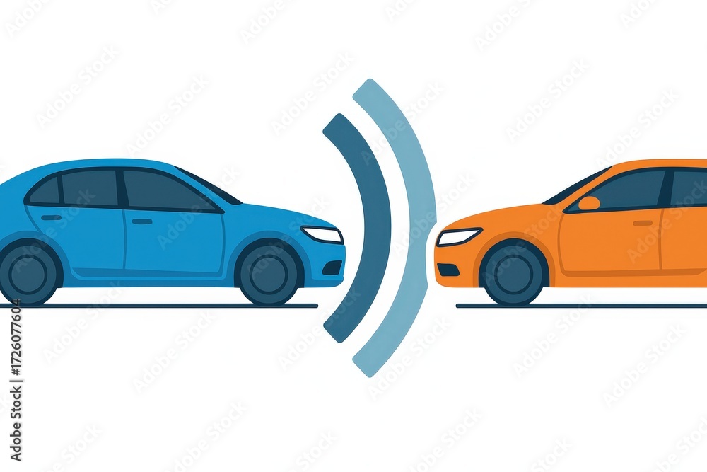 Two cars converging in a shared space illustrating modern automotive ...