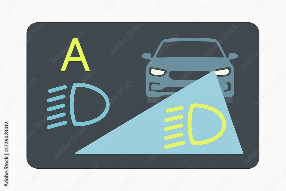 Visual representation of car headlight functions featuring illuminated ...