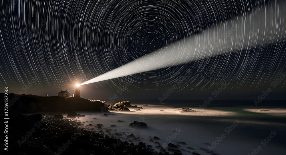 Guiding Light: A beacon of hope pierces the inky blackness, its ...