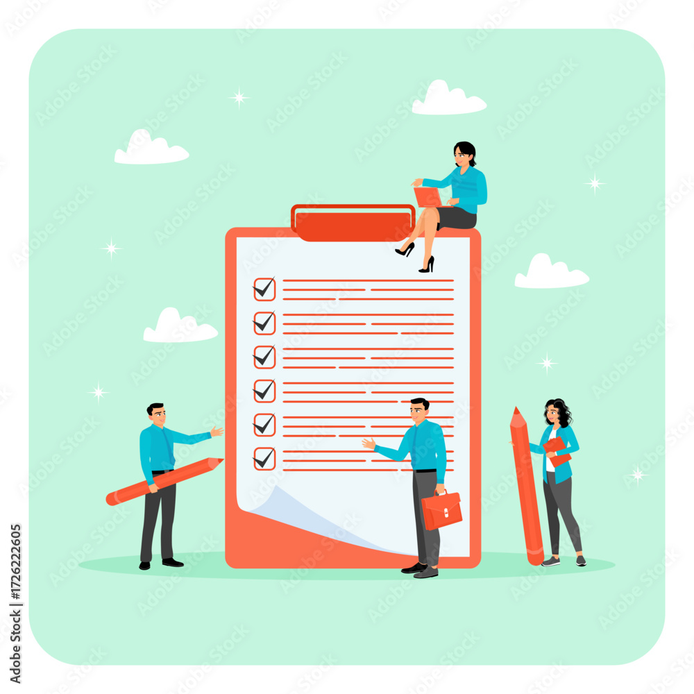 Plan to finish work concept. Business people with Checklist to complete ...