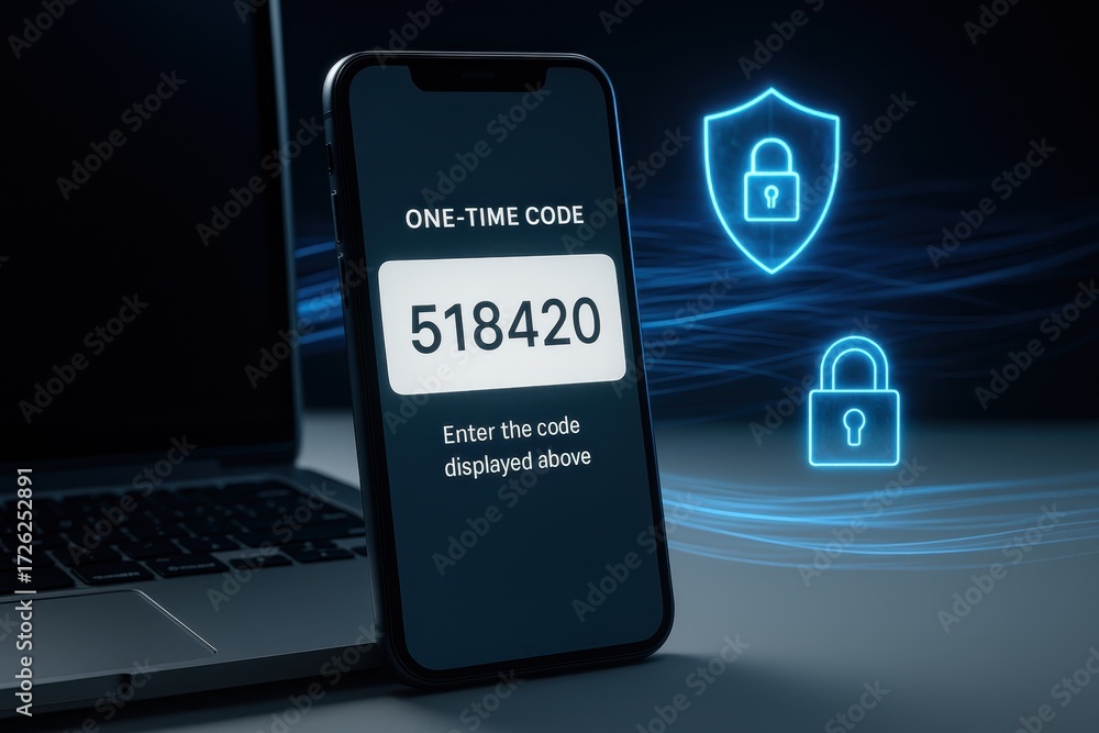 Stock-Illustration „Passkey and authenticator app verifying identity across laptop and phone ...