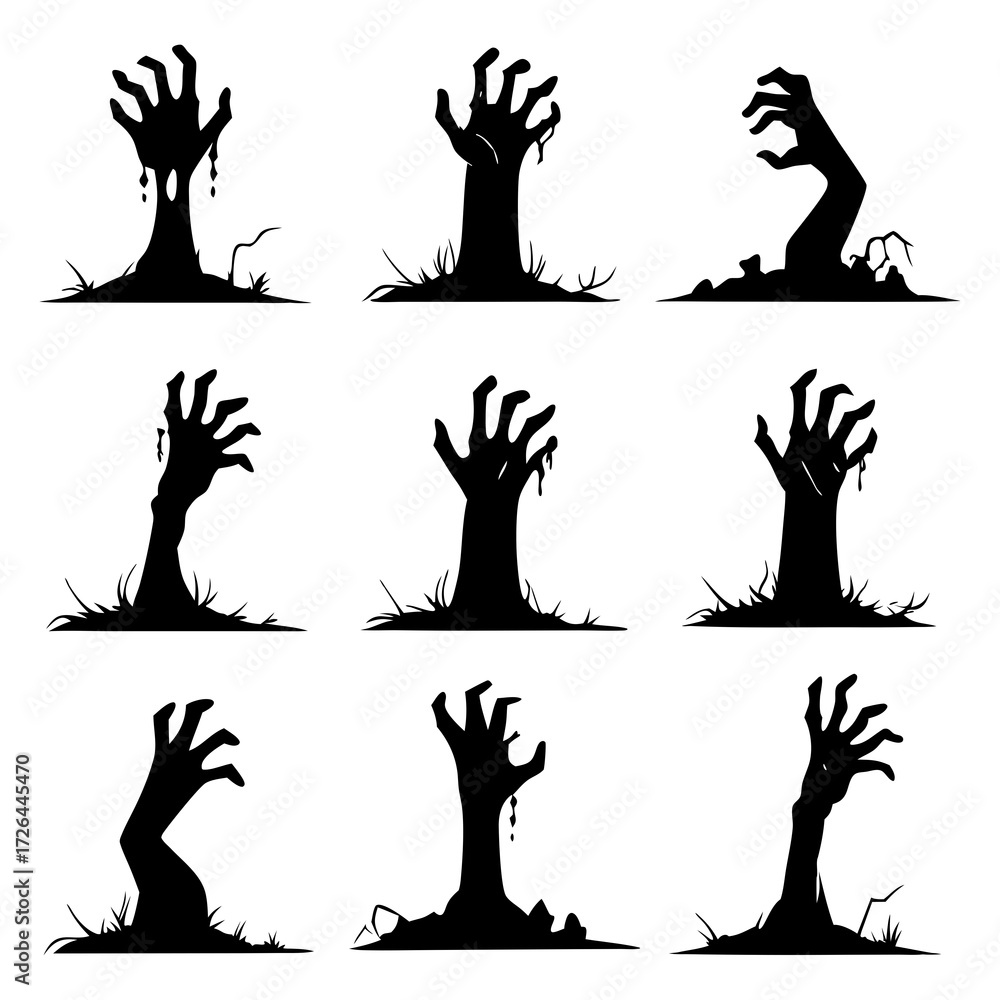 Zombie Hand Rising Silhouette Vector Collection – Creepy Halloween ...