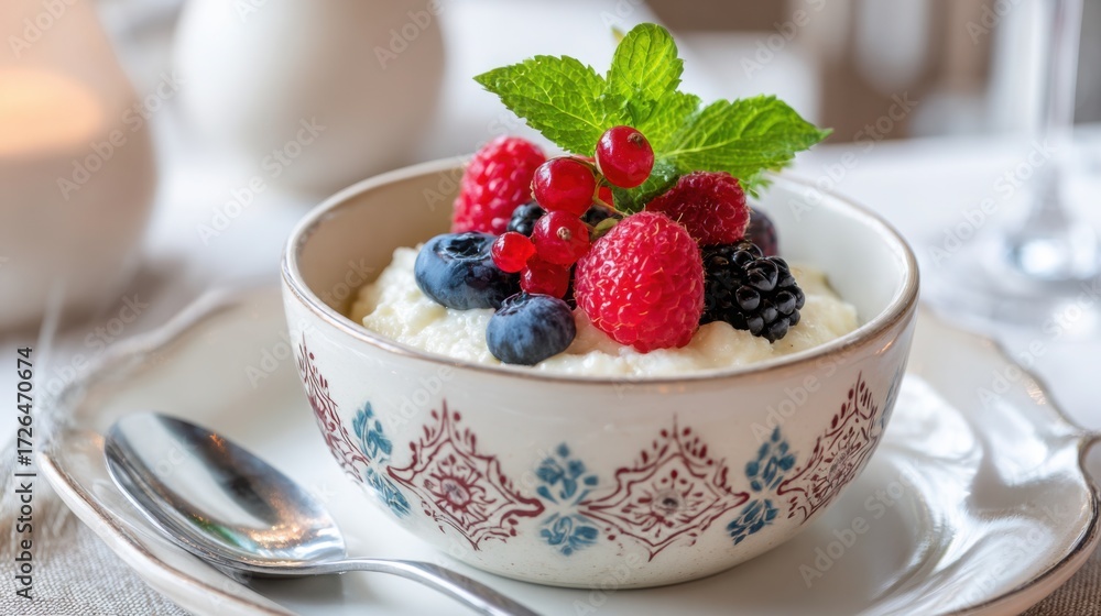 russian tvorog dessert close up, sweetened cottage cheese, berries ...
