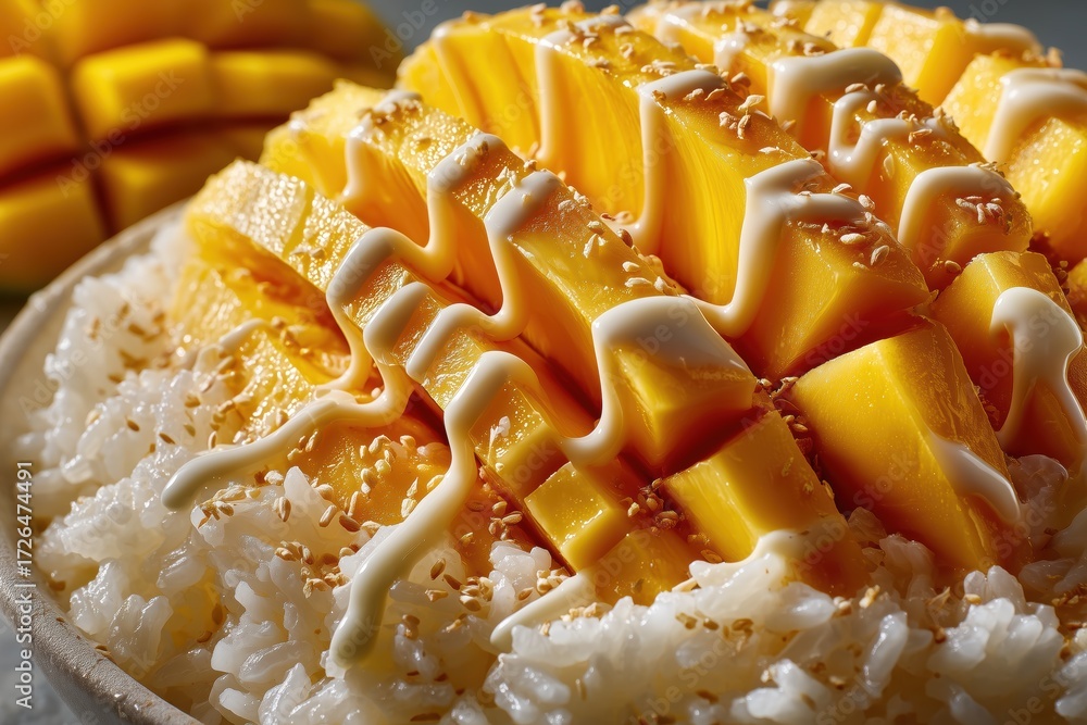 Delicious Mango Sticky Rice Dessert with Creamy Sauce Stock Photo ...