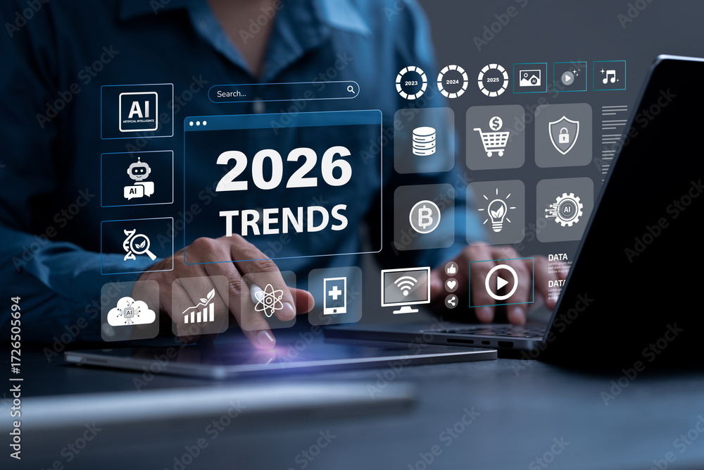 Foto 2026 Trends Concept Businessman With 2026 Trends And Icons