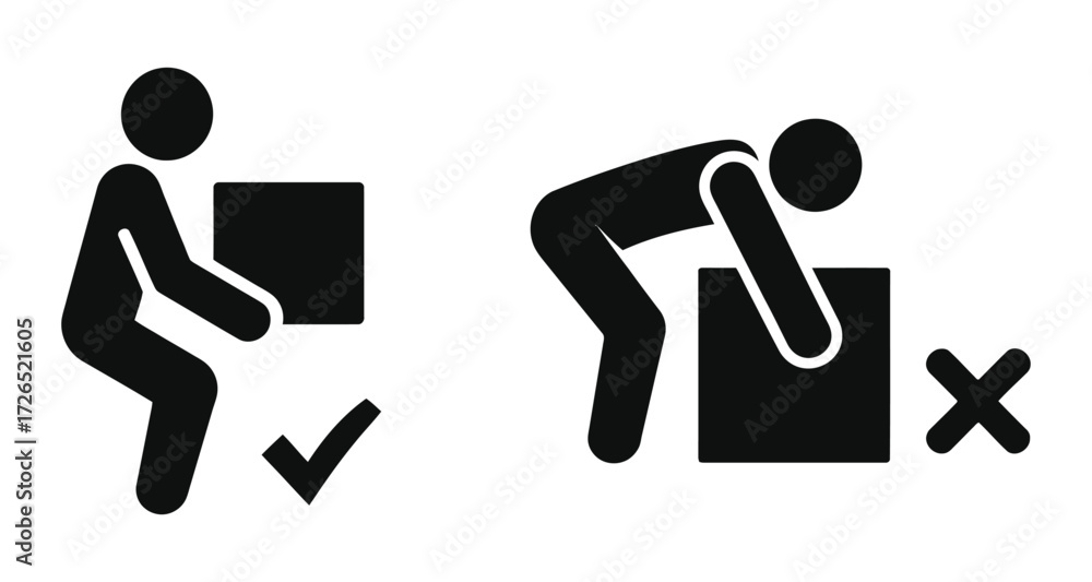 Correct and incorrect manual lifting technique icons showing safe and ...
