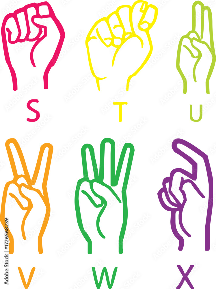 Collection of American Sign Language (ASL) hand gesture illustrations ...