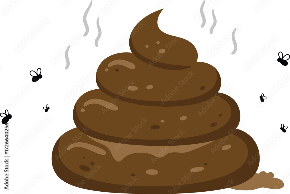 Cartoon pile of poop with flies swarming around smelly waste ...