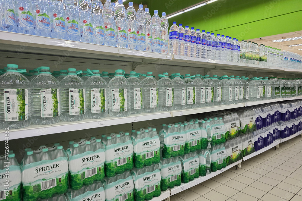 Penang, Malaysia – Aug 8, 2025: Rows of Spritzer and Le Minerale ...