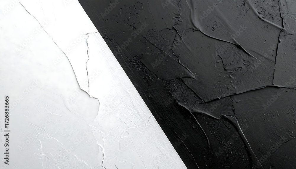 Abstract image shows a diagonal split between textured black and white ...
