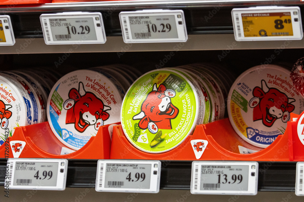 Canada, 16 August 2025 : The laughing cow cheese wheels displayed on ...