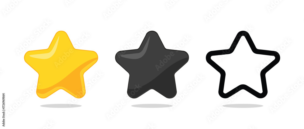 Illustrative Star Rating System with Gold, Gray, and Outline Styles for ...