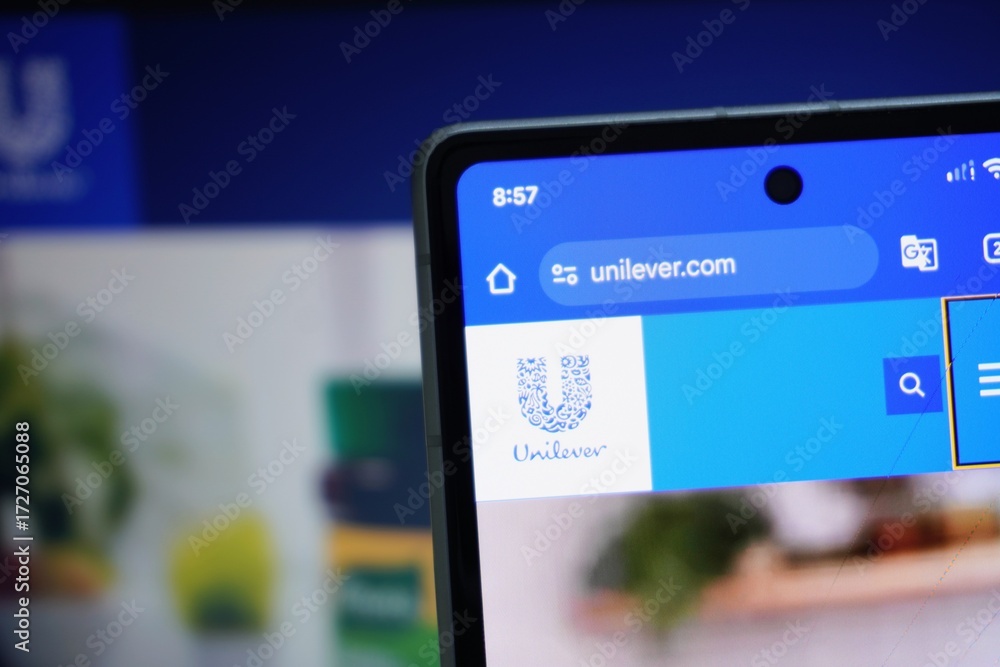 Agadir, MOROCCO- 28 September 2025: The Unilever logo is displayed on a ...