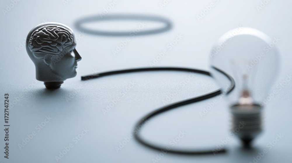 Light bulb and brain representing mindset renewal path concept roadmap ...