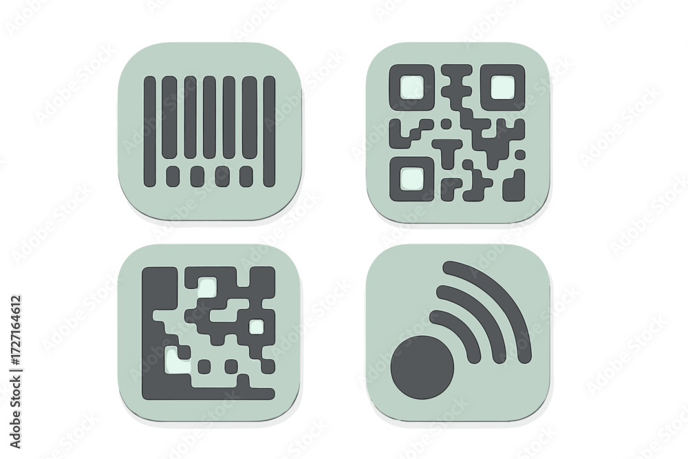 Contemporary digital identification and wireless communication icons ...