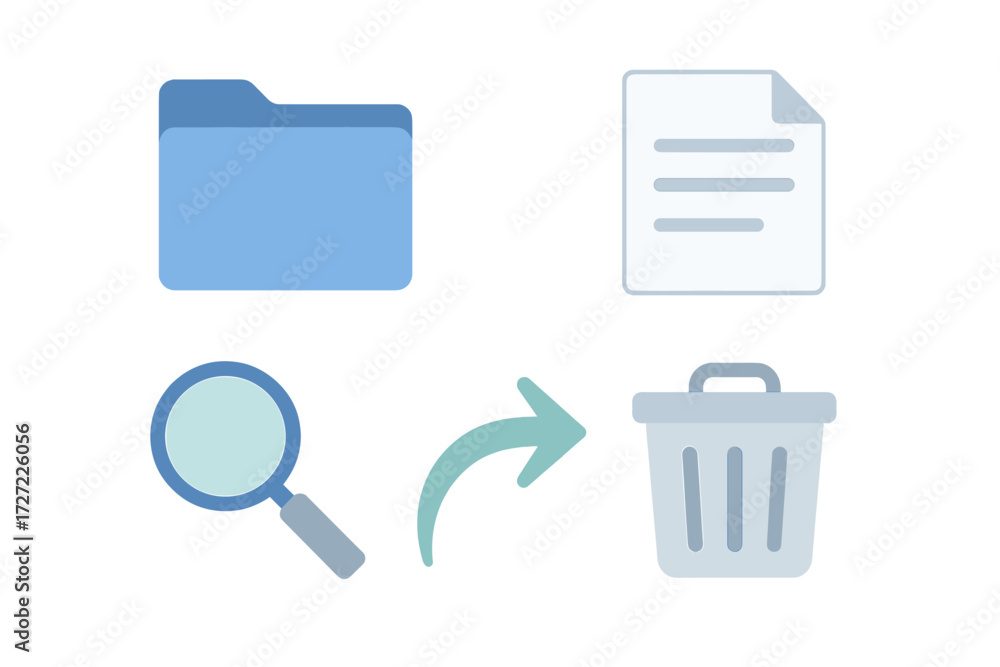 Digital file management icons for data organization, search, and ...