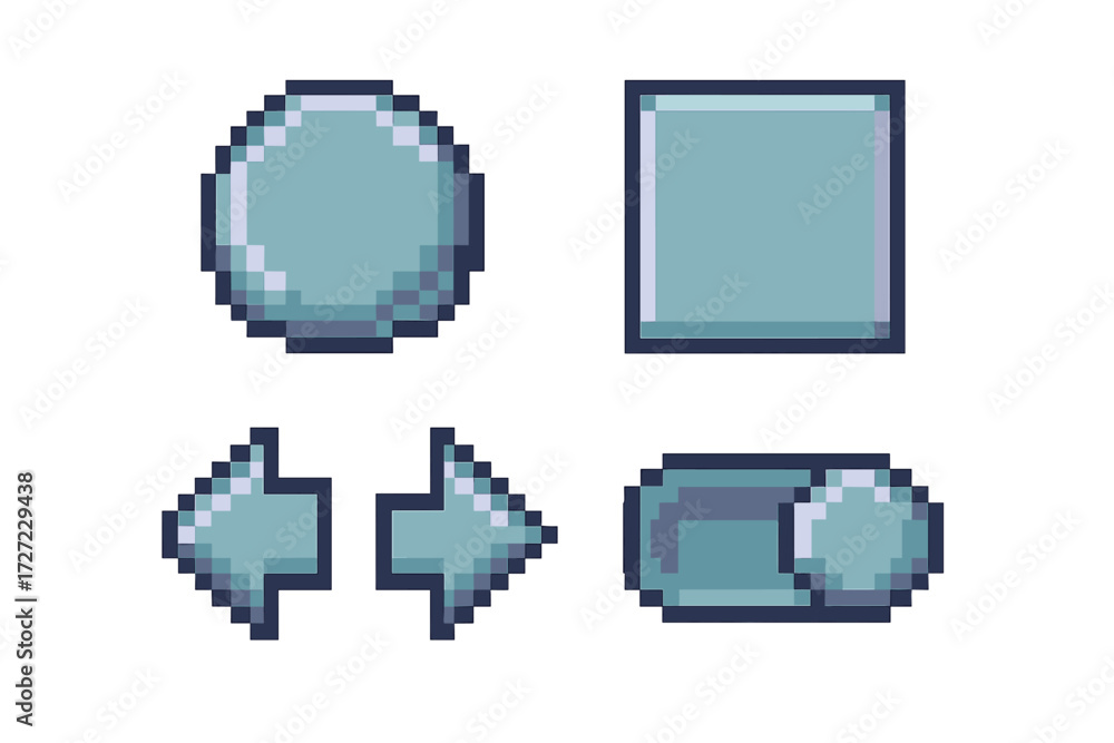 Pixel art game interface elements with retro style buttons, arrows, and ...