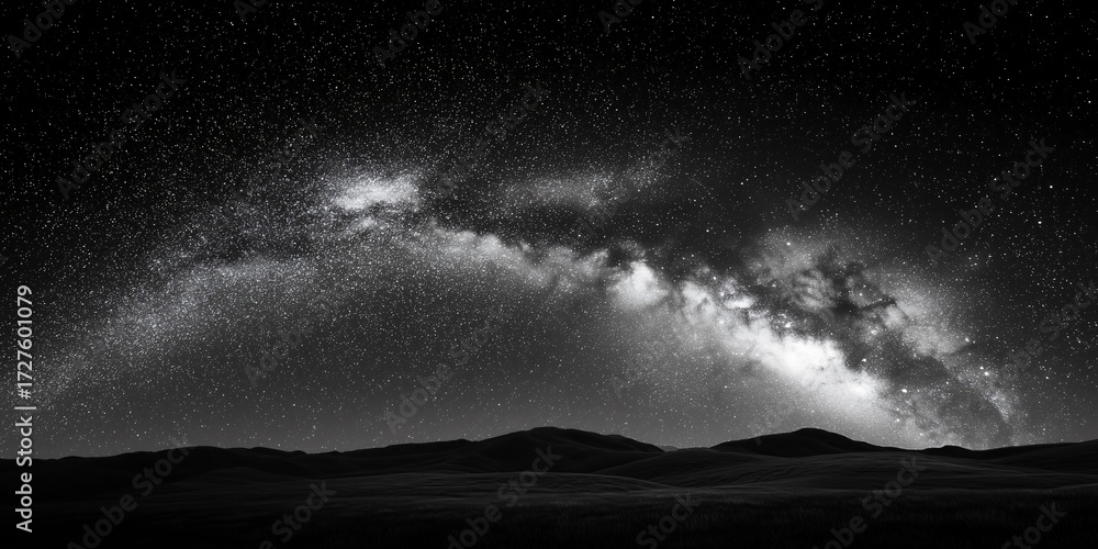 black-and-white photograph of the Milky Way, with the bright stars ...