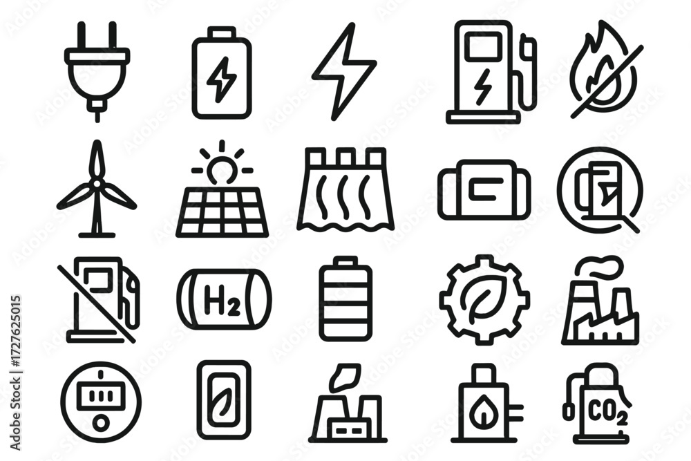 Energy Transition Icons. Energy transition icons in outline style ...