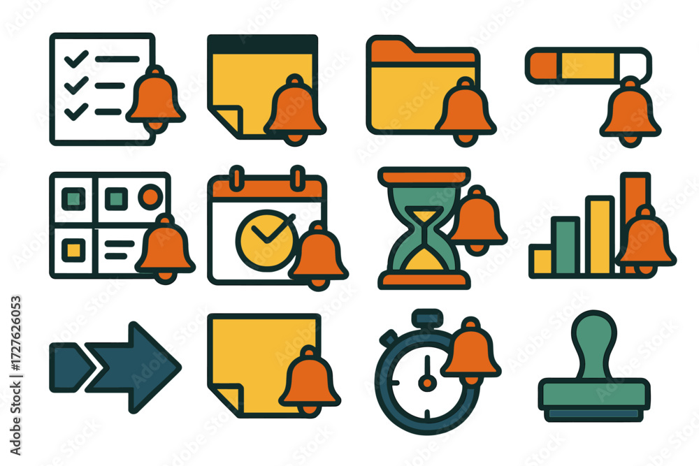 Task Alarm Icons. Task alarms set of icons in abstract flat : checklist ...