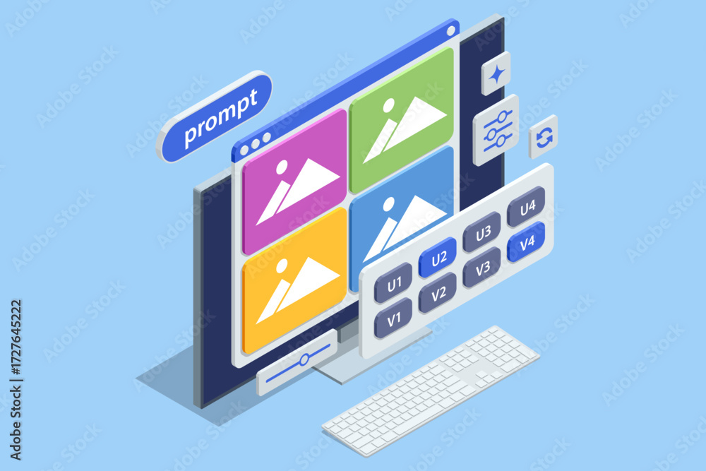 Isometric interface for AI image generation with prompts and variation ...