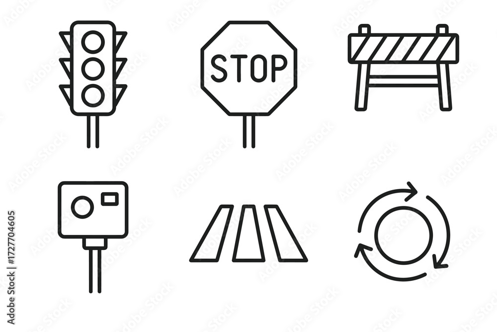 Traffic symbols: lights, signs, and markings for road safety Stock ...