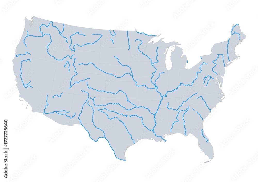 Map of major rivers in the United States Stock Illustration | Adobe Stock