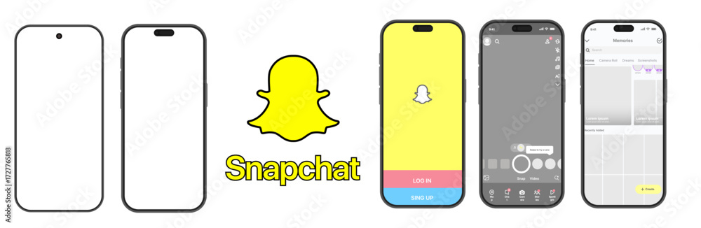 Snapchat user interface templates. iPhone 17 Pro Max with Snapchat ...