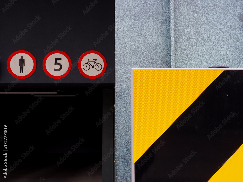 Traffic Signs with Speed Limit and Bicycle Symbol at Entrance Stock ...