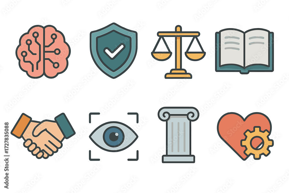 Ethical AI Icons. Ethical AI set icons in modern isometric flat : brain ...