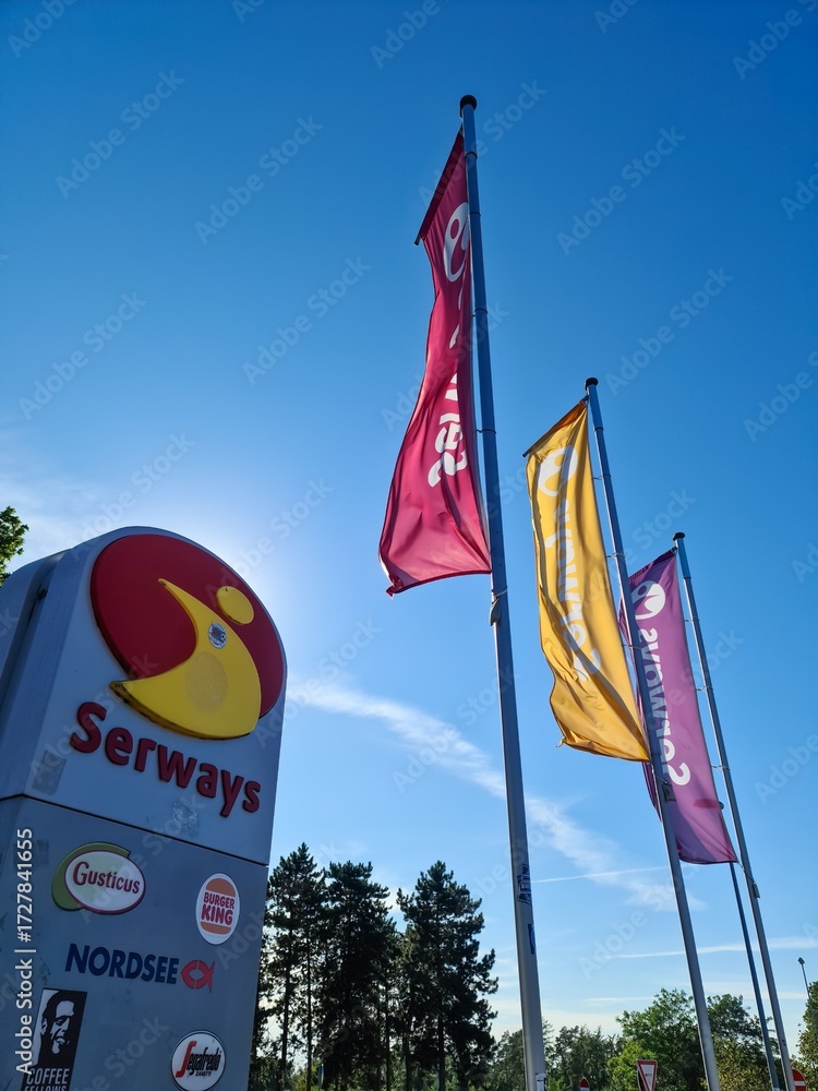 Hamburg, Germany - 25. September 2025: Serways motorway rest area with ...