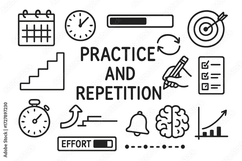 Vector de Stock Practice and Repetition Icons. Hand-drawn doodle ...