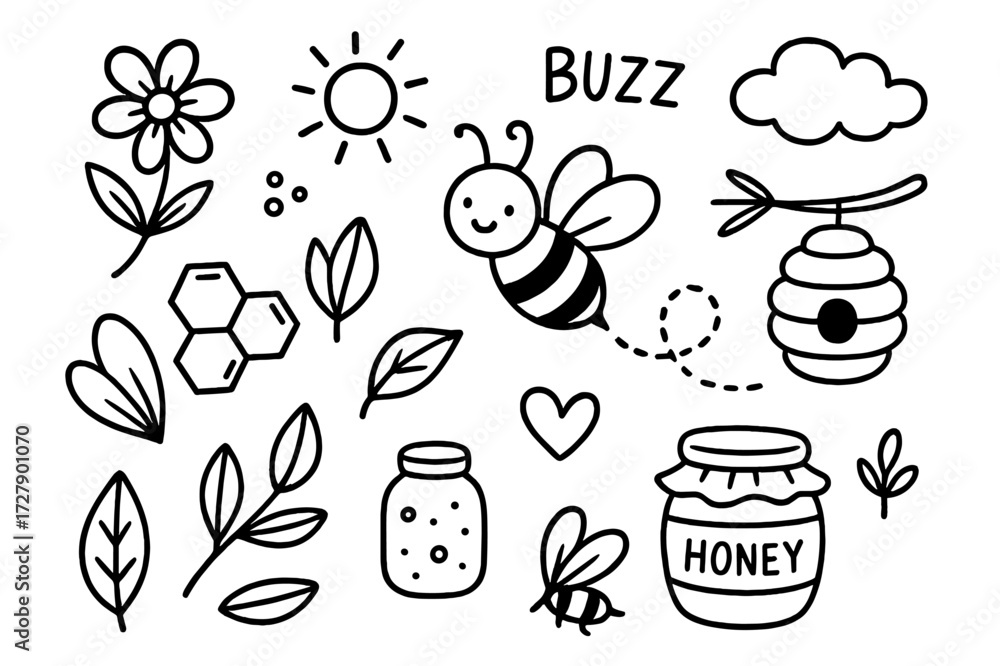 Stock-Vektorgrafik „Buzzing Bee Doodle. Hand-drawn doodle illustration ...