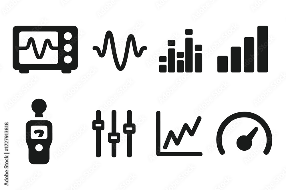 Audio Analysis Icons. Solid, filled icon set of audio analysis ...