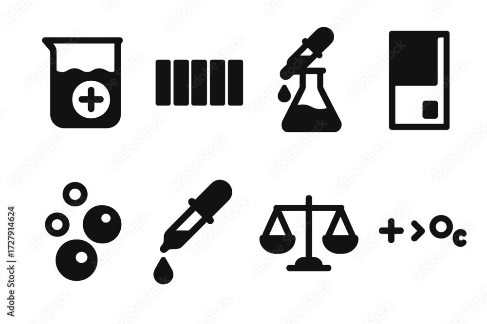 Vector de Stock Acid Neutralization Icons. Solid, filled icon set of ...