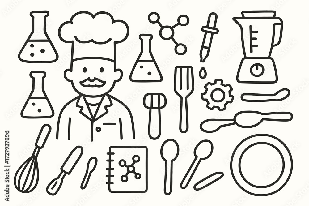Scientist Chef Icons. Hand-drawn doodle illustration Chef scientist ...