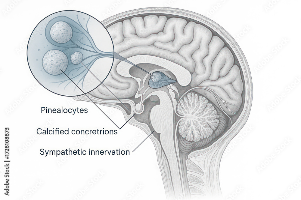 Scientific illustration of the human brain with a magnified view of the ...