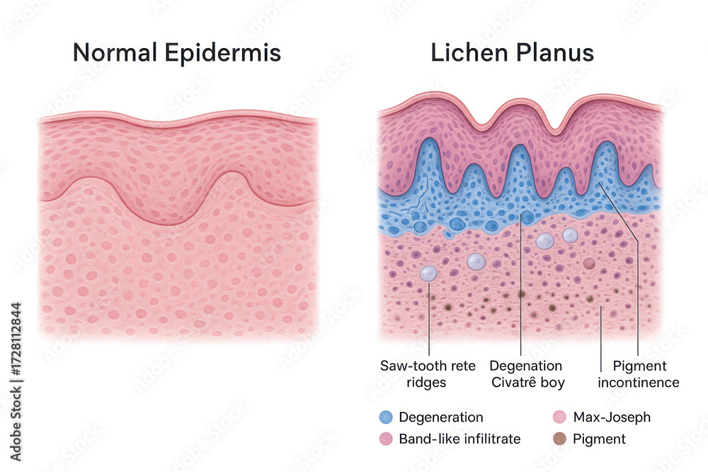 Microscopic comparison of normal epidermis and lichen planus ...