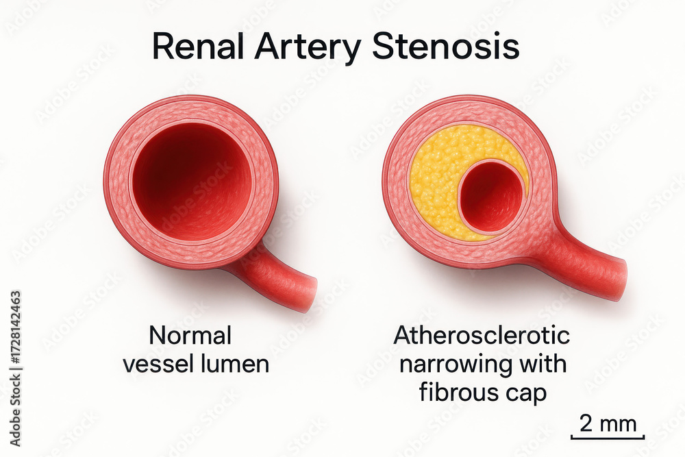 Diagram Illustrating Renal Artery Stenosis Comparing A Normal Vessel