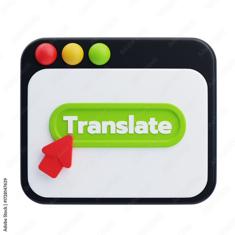 Online Translation Tool 3D Render with Green Button Red Arrow and Black ...