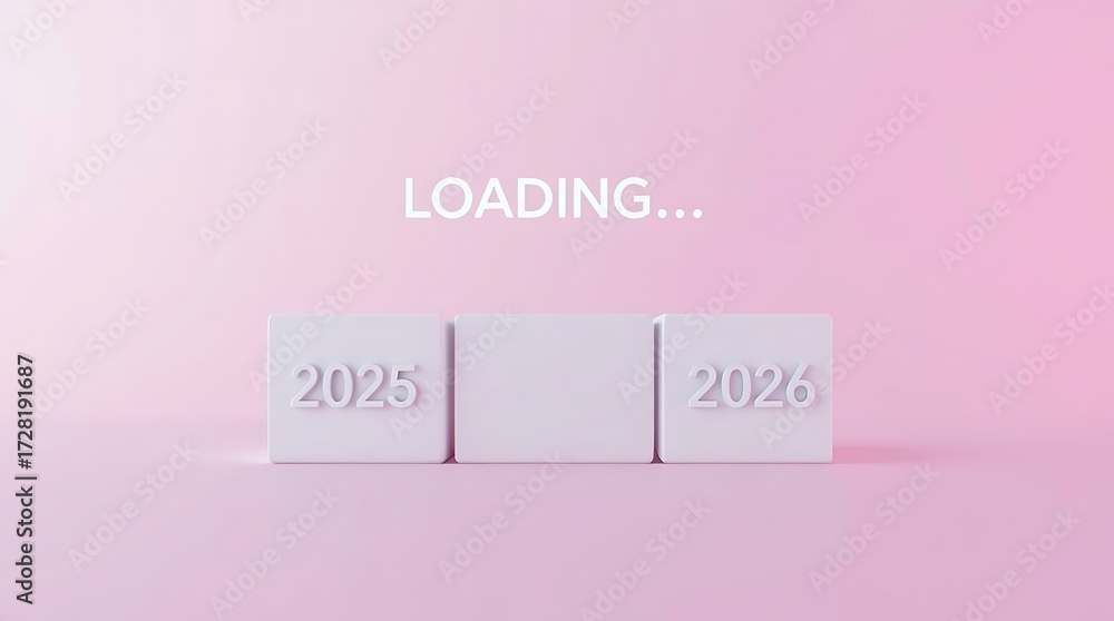 Stock-Illustration „3d rendering of a 3 cubes with the text of 2025 to 2026 and top of loading ...