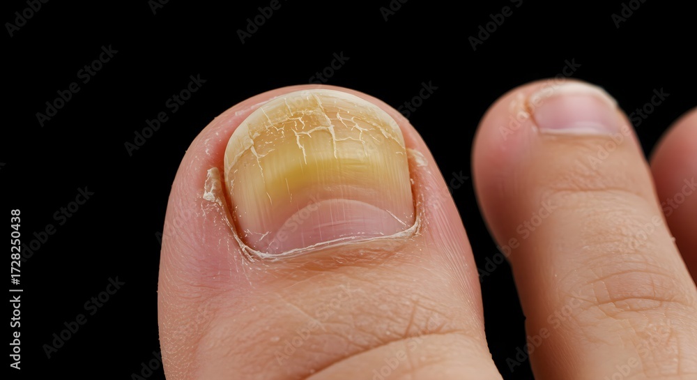 Photo Stock Toe nail fungus infection close up with yellow ...