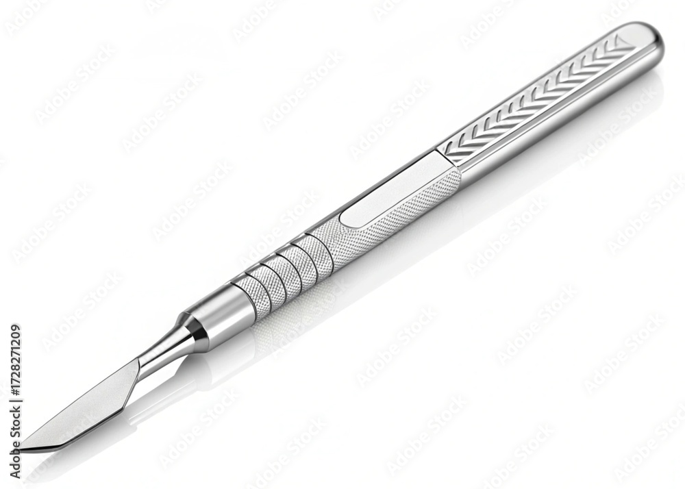 Surgical scalpel with a metallic handle on a white background for ...