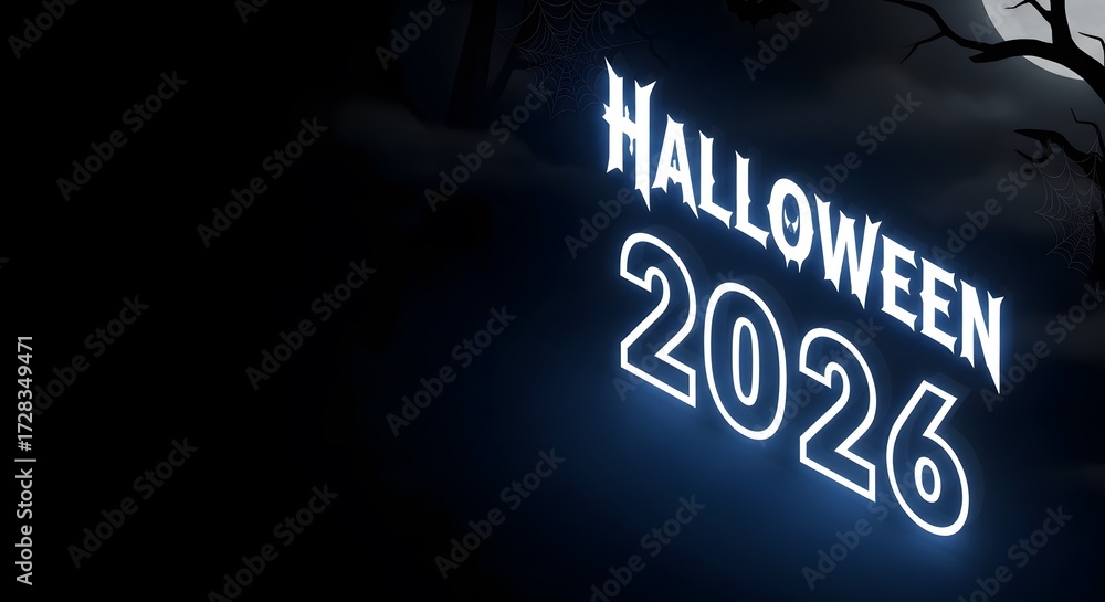 Glowing Halloween 2026 typography spooky night scene illustration scary ...